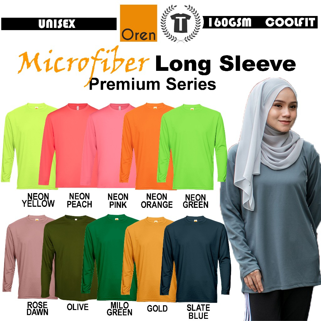 【Premium】Microfiber Long Sleeve Round Neck Shirt Neon Series/Olive/Gold ...