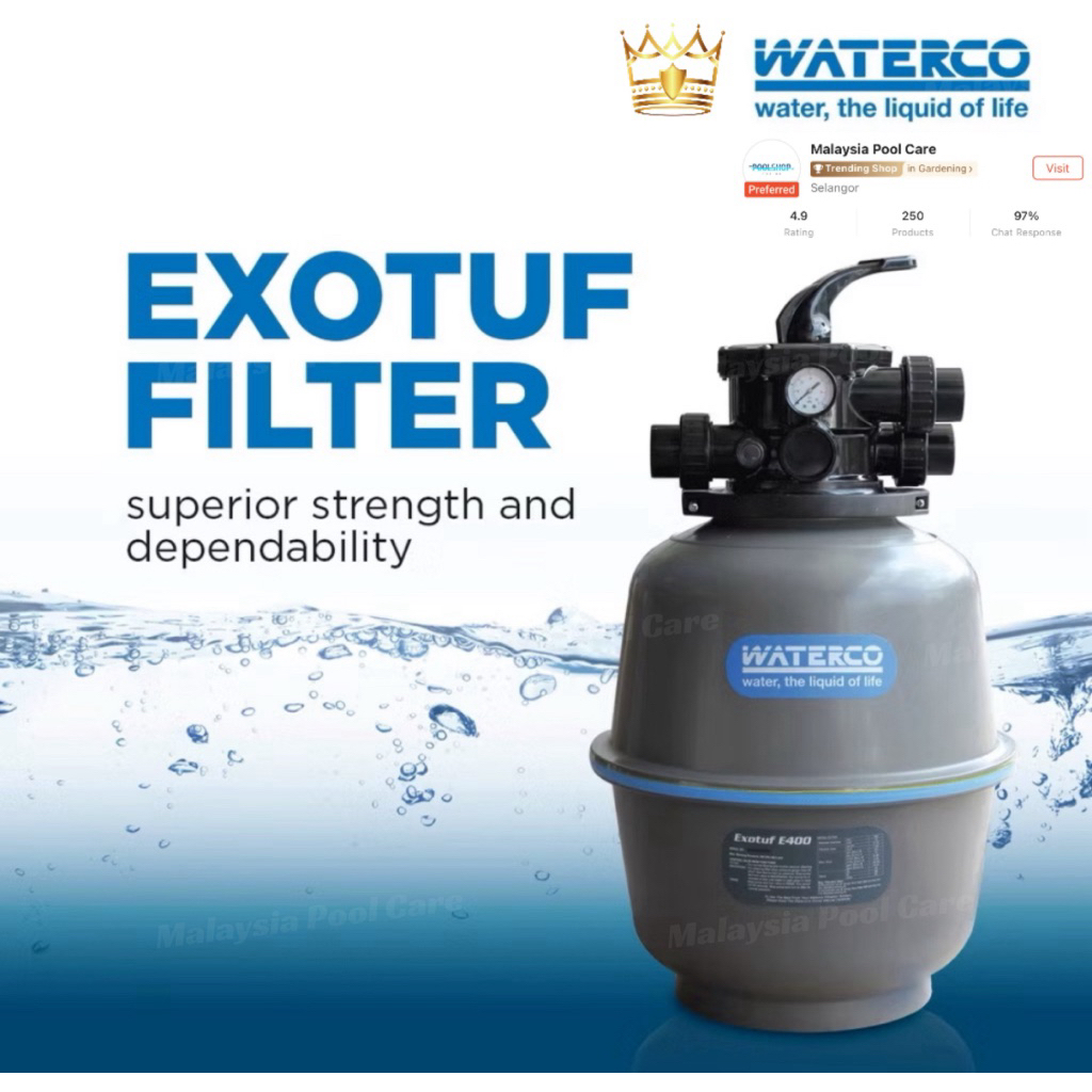 WATERCO Swimming Pool Sand Filter - WATERCO E400 16" (2.5 Bar) C/W 40mm ...