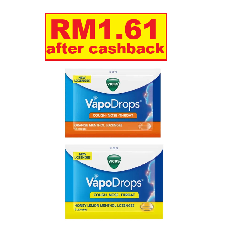 VICKS VAPODROPS LOZENGES HONEY LEMON (EXP11/26) / ORANGE MENTHOL 6S ...
