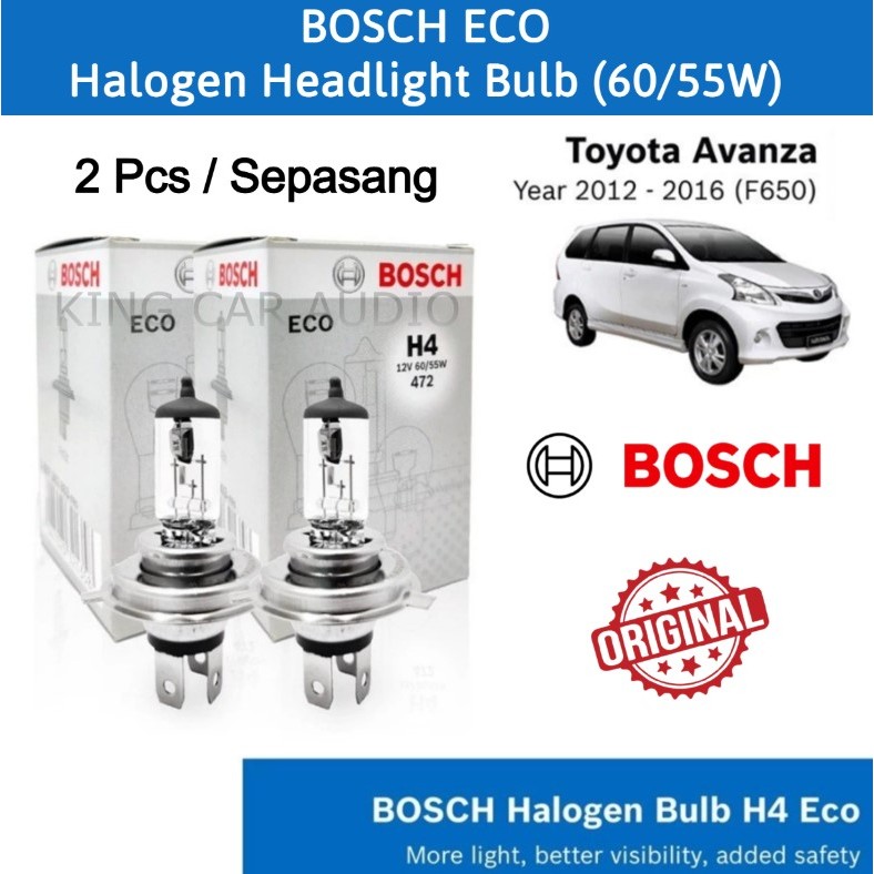Toyota Avanza 2012-2019~ Sepasang 12V 3000K BOSCH 60/55W ECO HALOGEN ...