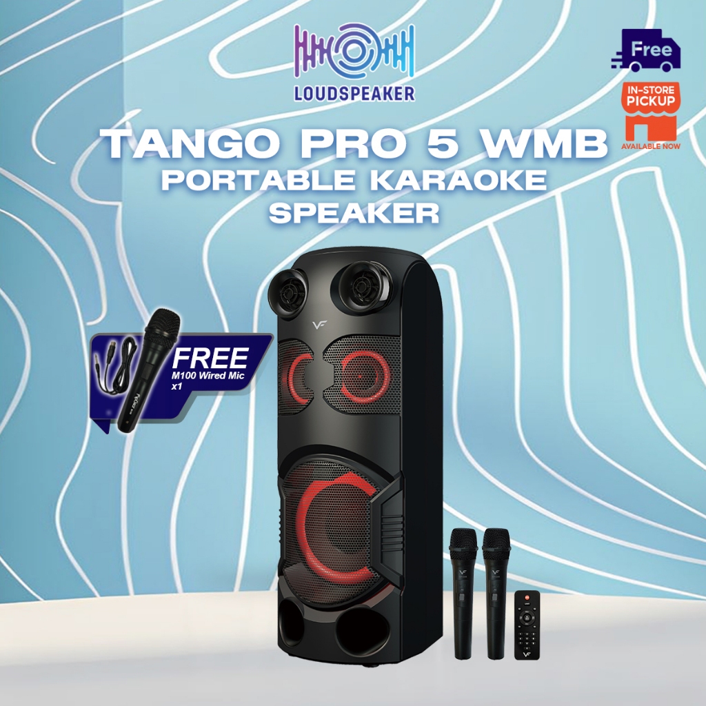 Vinnfier VF Tango Pro 5 WMB Portable Karaoke System Speaker & Free 2 UHF Wireless Microphones ...