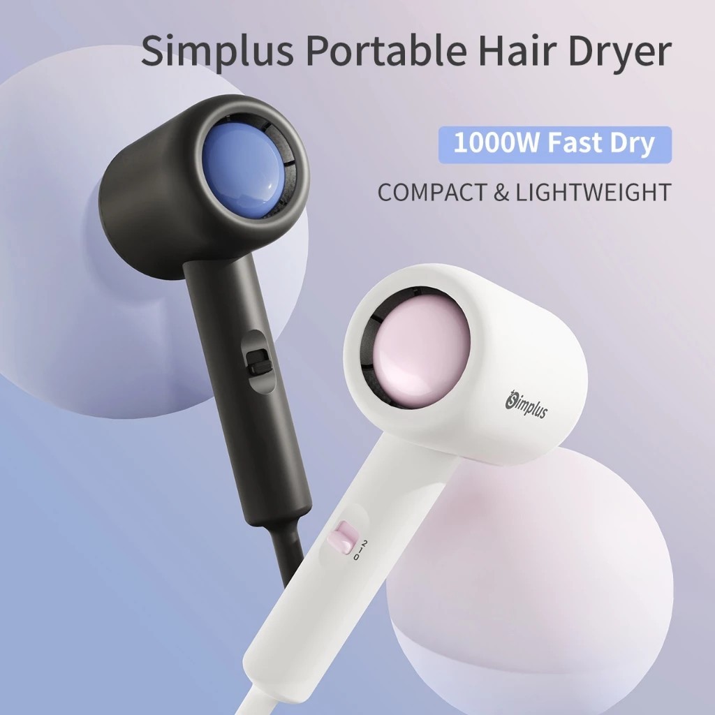 Simplus Ionic Hair Dryer 1000W | Round Air Outlet | Compact Travel Size ...