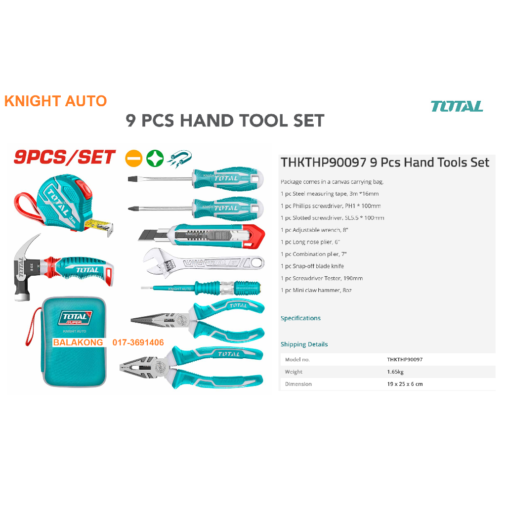 TOTAL 9 Pcs Hand Tools Set THKTHP90097 | Shopee Malaysia