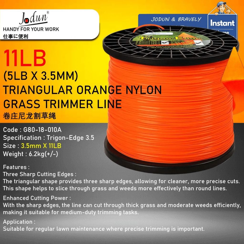 JODUN (Piring Tali) 11LB X 3.5mm (5KG) Trigon-Edge Orange Nylon Grass Trimmer Line / Brush ...