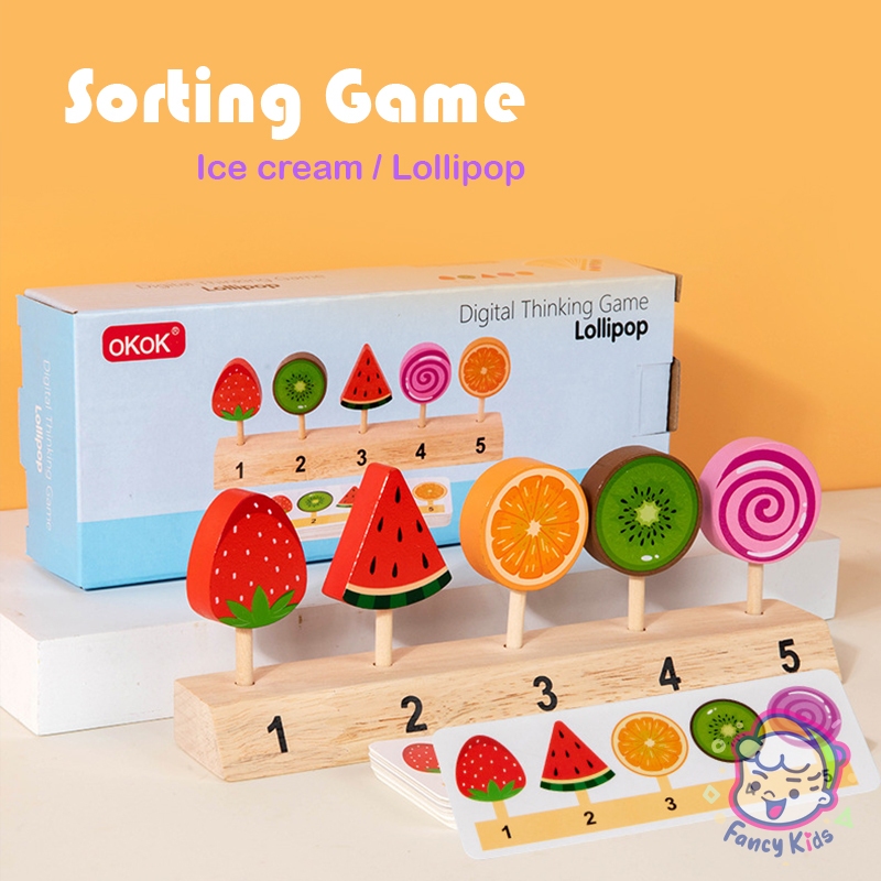 Wooden Ice Cream and Lollipop popsicles Toys Montessori Shape Matching ...