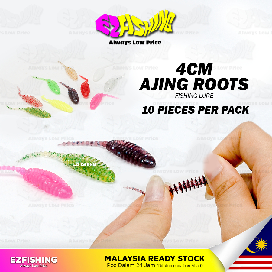 EZF 4CM AJING ROOTS 10PCS Soft Plastic Worm bait lure Umpan Haruan Pb ...