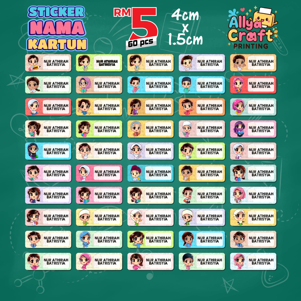STICKER NAMA KARTUN / CARTOON STICKER UNTUK LABEL PERALATAN SEKOLAH ...