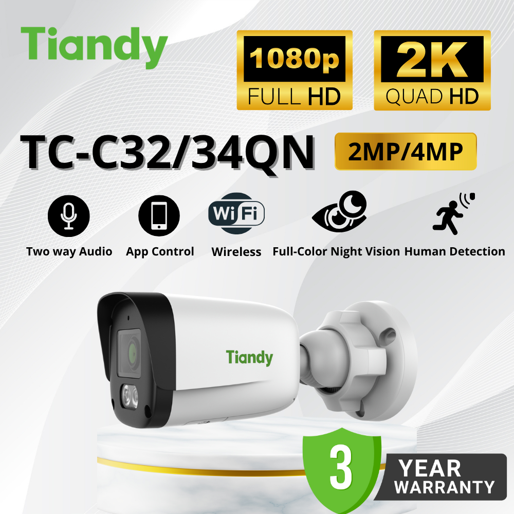 Tiandy C32QN 2MP/C34QN 4MP Outdoor WiFi CCTV Camera - Color Night Vision, AI Human Detection ...