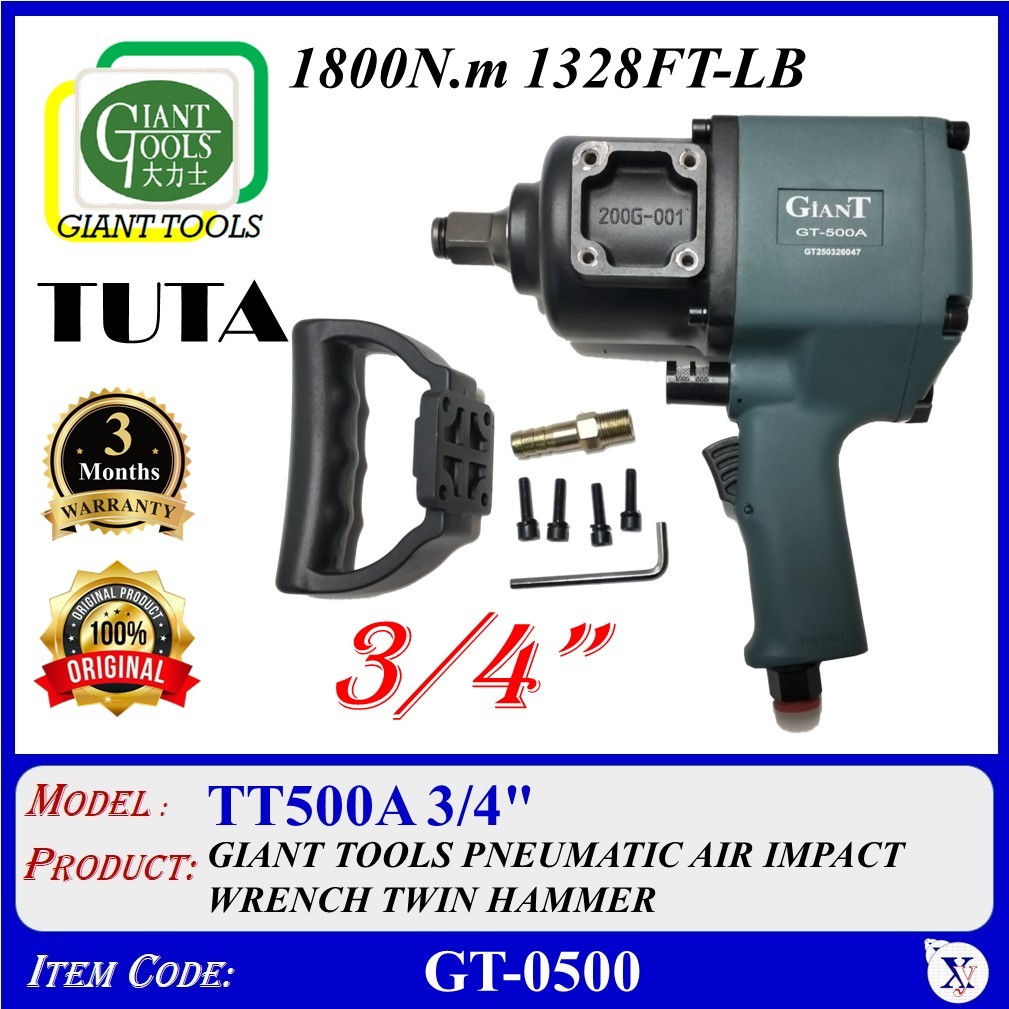 GT-500A 3/4" GIANT TOOLS PNEUMATIC AIR IMPACT WRENCH TWIN HAMMER 1800N ...