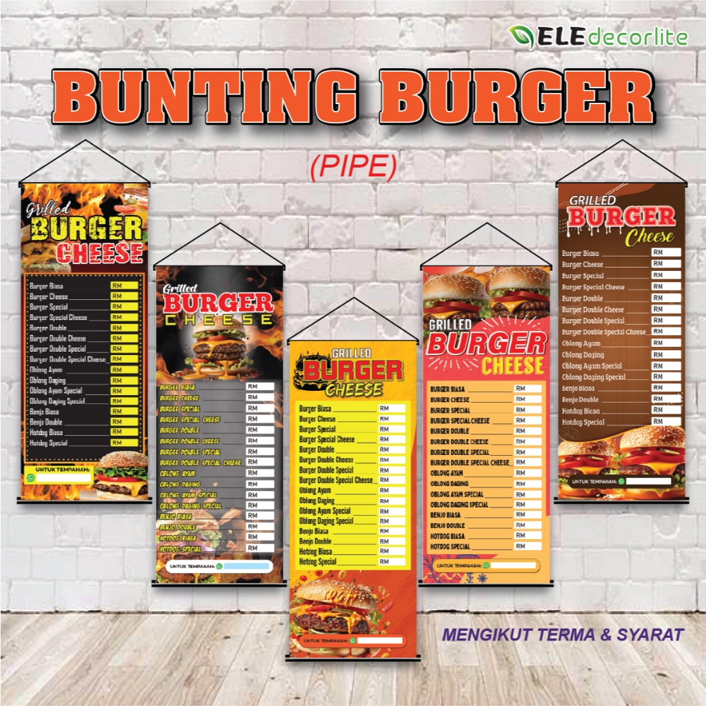 BURGER/GERAI BURGER/MENU/FOOD TRUCK/BUNTING KEDAI MAKANAN 2ft x 3ft ...