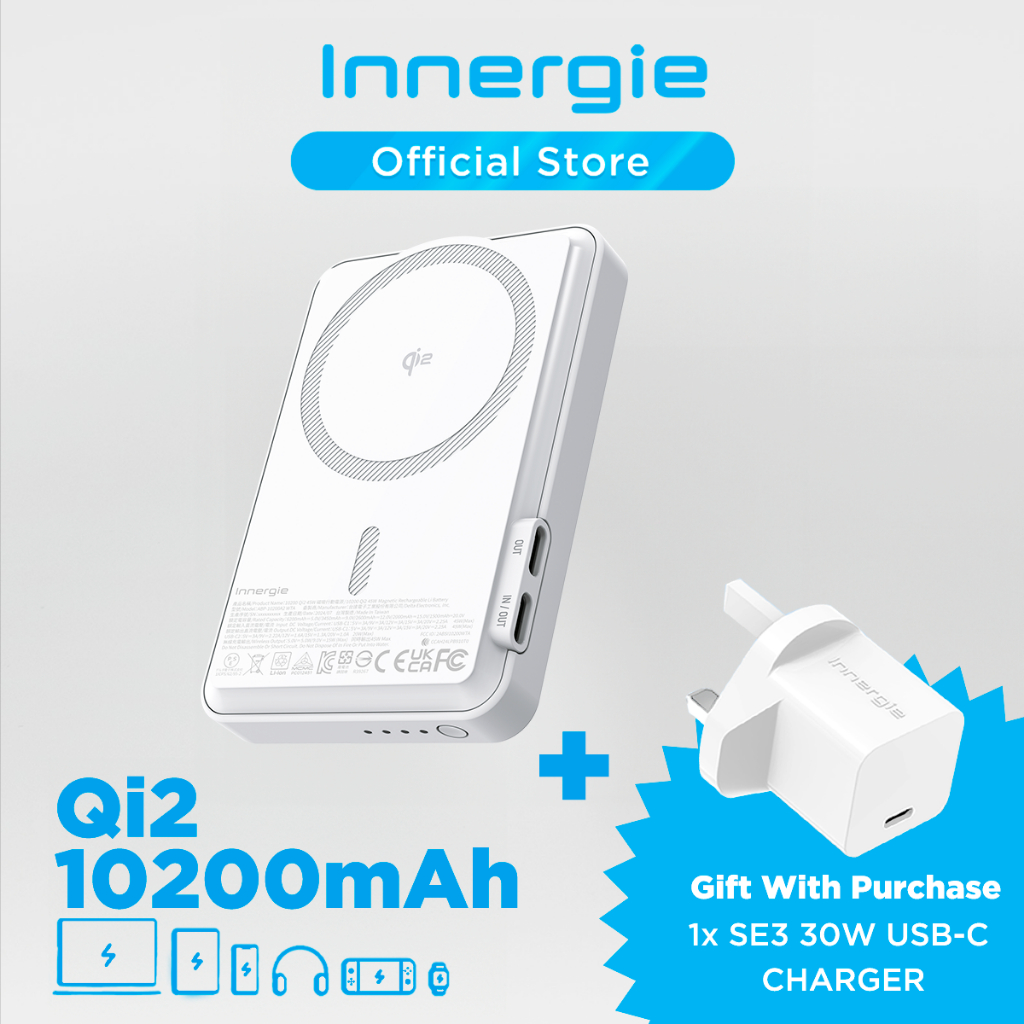 Innergie 10200mAh Qi2 45W Magnetic Power Bank PD3.0 USB-C Fast Charging ...