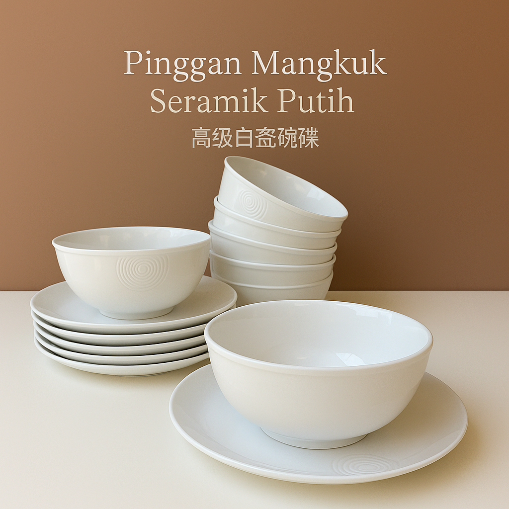Set Pinggan Mangkuk Seramik Putih Untuk Sup Lauk/white Ceramic Bowl ...
