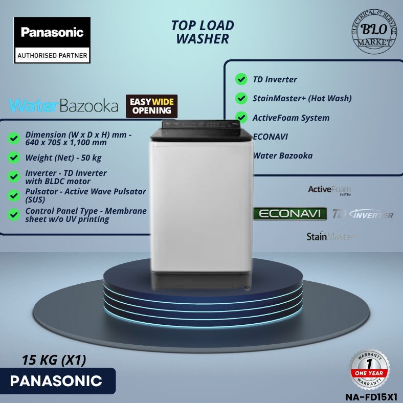 PANASONIC TOP LOAD WASHING MACHINE NA-FD15X1HRT (15 KG) (TD INVERTER ...
