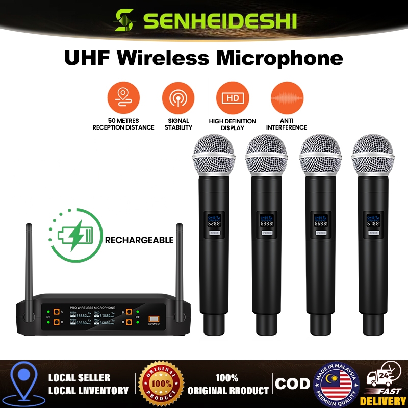 Wireless Microphone UHF 4-Channel System with 4 mikrofon Karaoke for ...