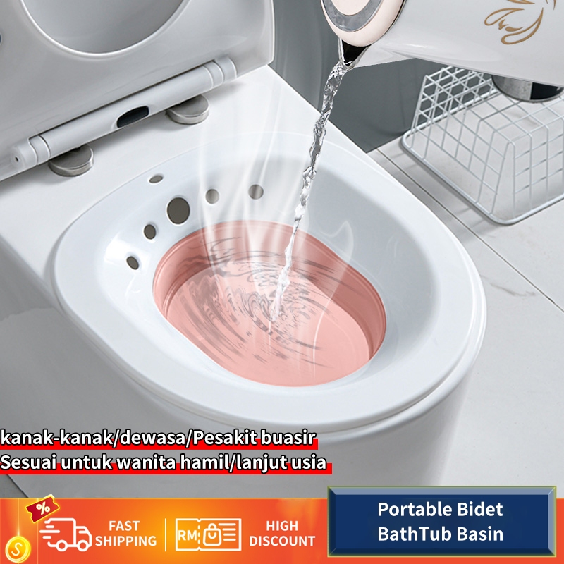 Portable Bidet Foldable Sitz Bath Basin With Flusher Pregnant Woman ...