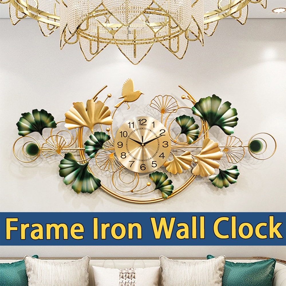 100CM Jam Dinding Besi Bunga Ginkgo Leaf Frame Metal Living Room Home ...
