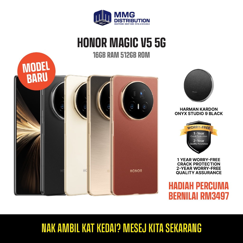HONOR Magic V5 5G (16+512GB) Foldable Smart Phone Honor V5 Magic 折叠手机 Folding Phone Lipat ...