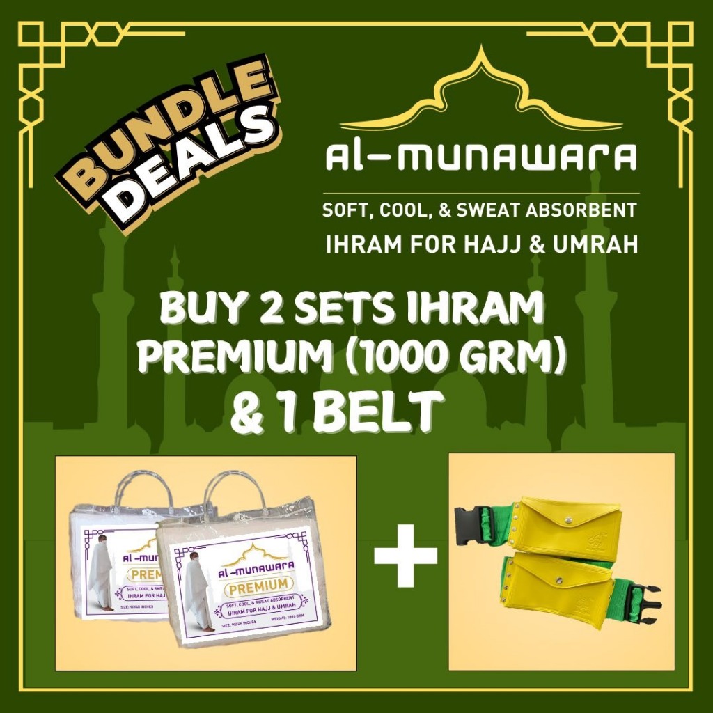 KAIN IHRAM LELAKI - 2 SETS IHRAM 1000g + TALI PINGGANG HAJI BELT ...