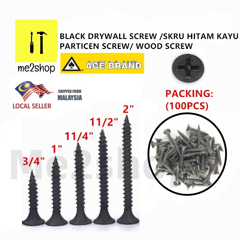 (100PCS) BRAND ACE BLACK DRYWALL SCREW /PARTICEN SCREW/ WOOD SCREW ...