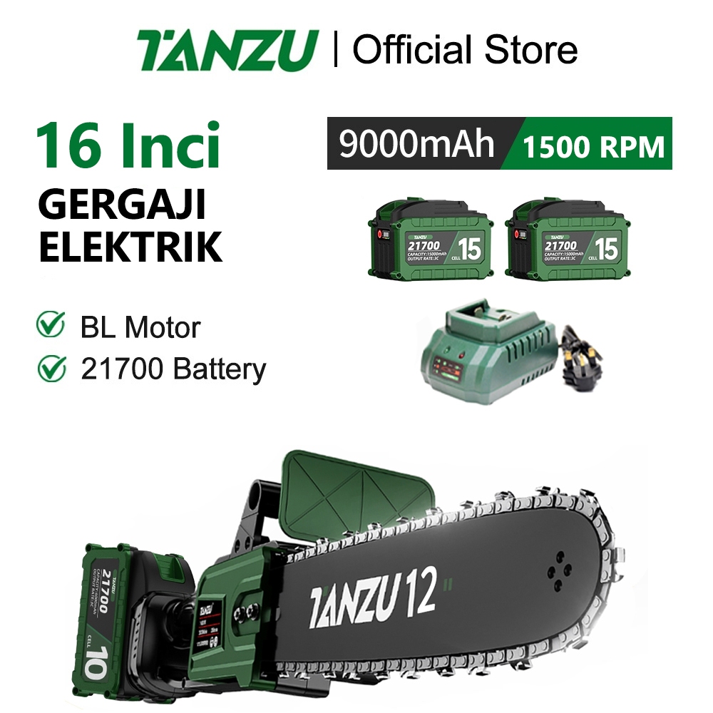 TANZU（8/12/16”）Mesin Potong Pokok Chainsaw Cordless Electric Duty ...