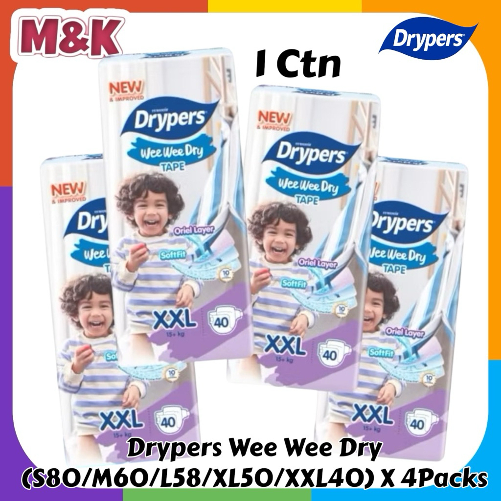 Drypers Wee Wee Dry 4pack (1ctn) S80/M60/L58/XL50/XXL40 | Shopee Malaysia