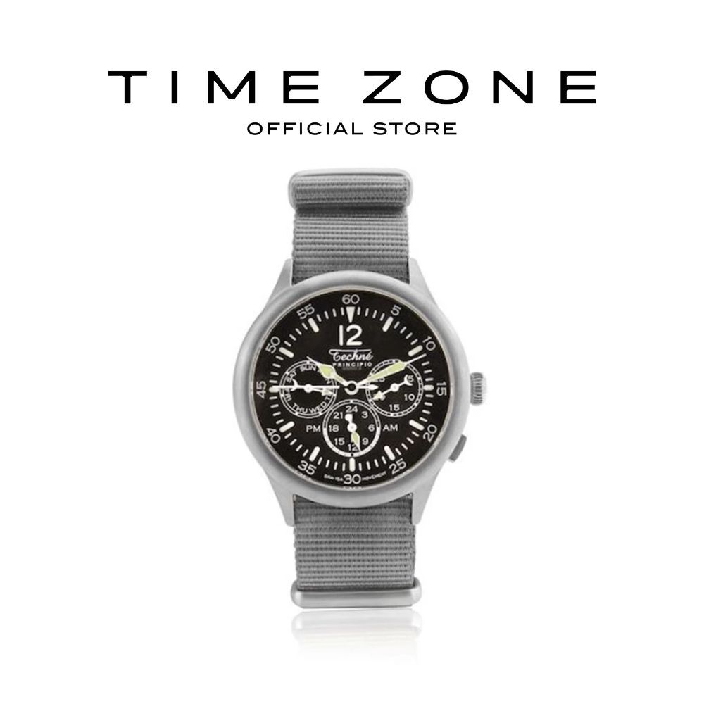 Time Zone | Techne Instruments - Merlin 246 | Stainless Steel Case | Grey Nylon Strap | Men ...