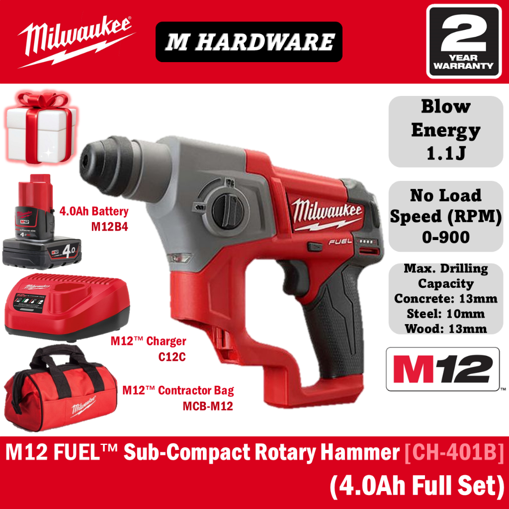 MILWAUKEE M12 FUEL™ Sub-compact SDS-Plus Rotary Hammer (2 Mode) CH-602C / CH-0 | Shopee Malaysia