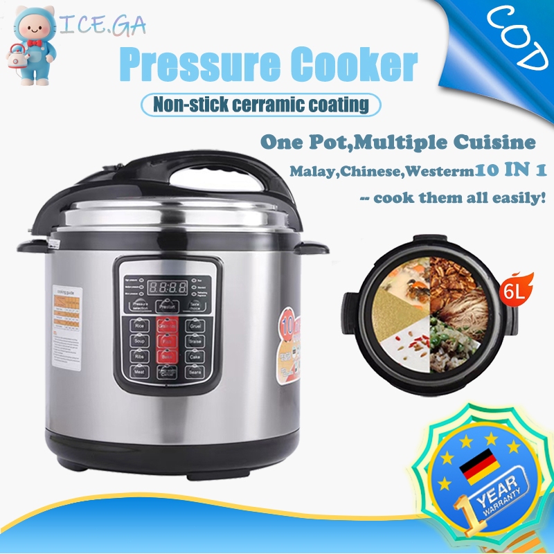 【Buy 1 Free 3】10 IN 1 Pressure Cooker 6L Large Capacity Non-Stick Inner ...