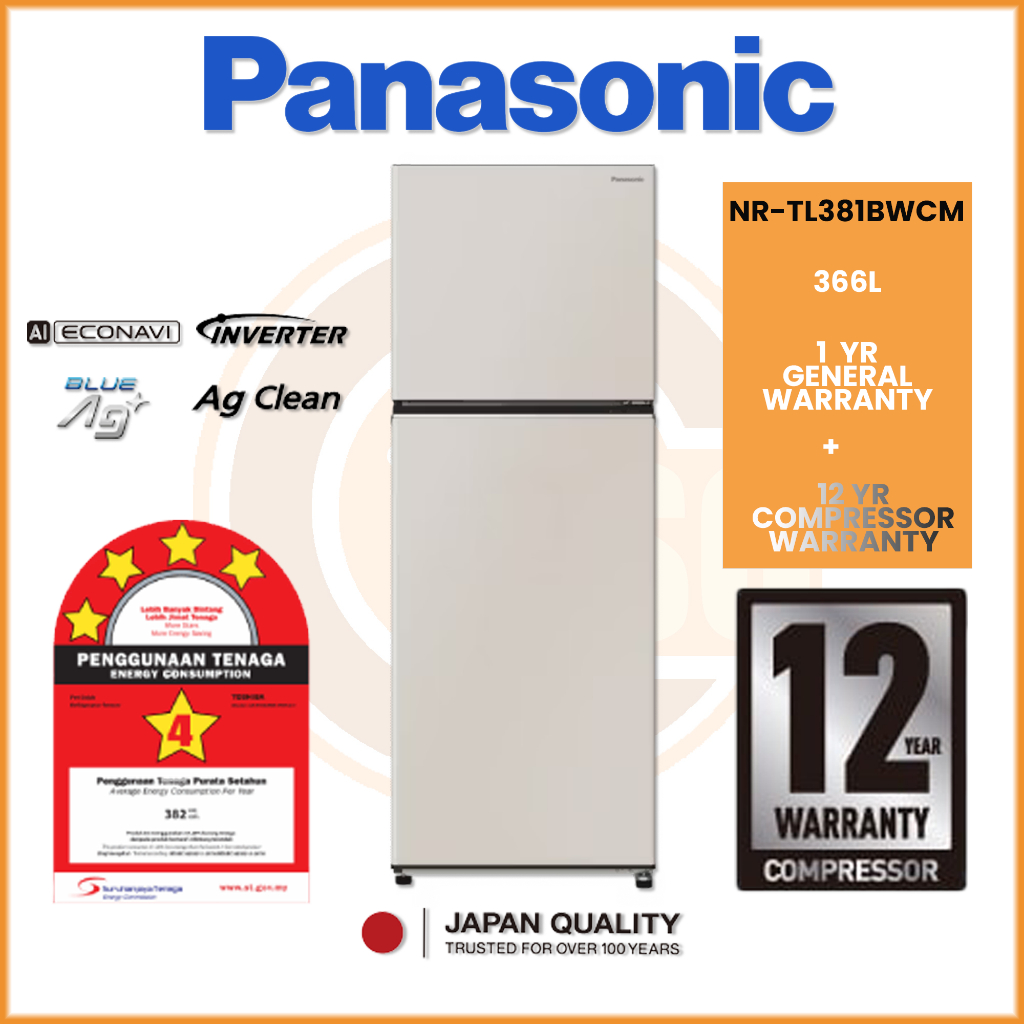 Panasonic 366L 2-Door Inverter Refrigerator NR-TL381 | Shopee Malaysia