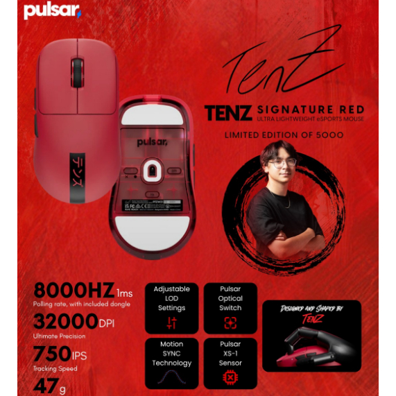 Pulsar TenZ Signature Edition Gaming Mouse / BLACK / RED Limited ...