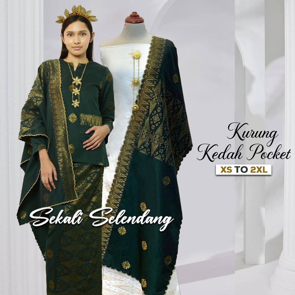 BAJU KURUNG KEDAH POCKET SEKALI SELENDANG | SIZE XS-2XL | SONGKET TENUN ...