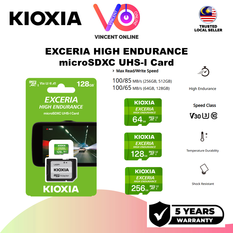 KIOXIA Exceria High Endurance microSD Card UHS-I (64GB_128GB_256GB) 4K Video V30 U3 Class10 A1 ...