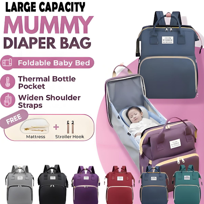 Mummy Baby Diaper Backpack – Foldable Crib, Large Capacity & Travel Bag ...