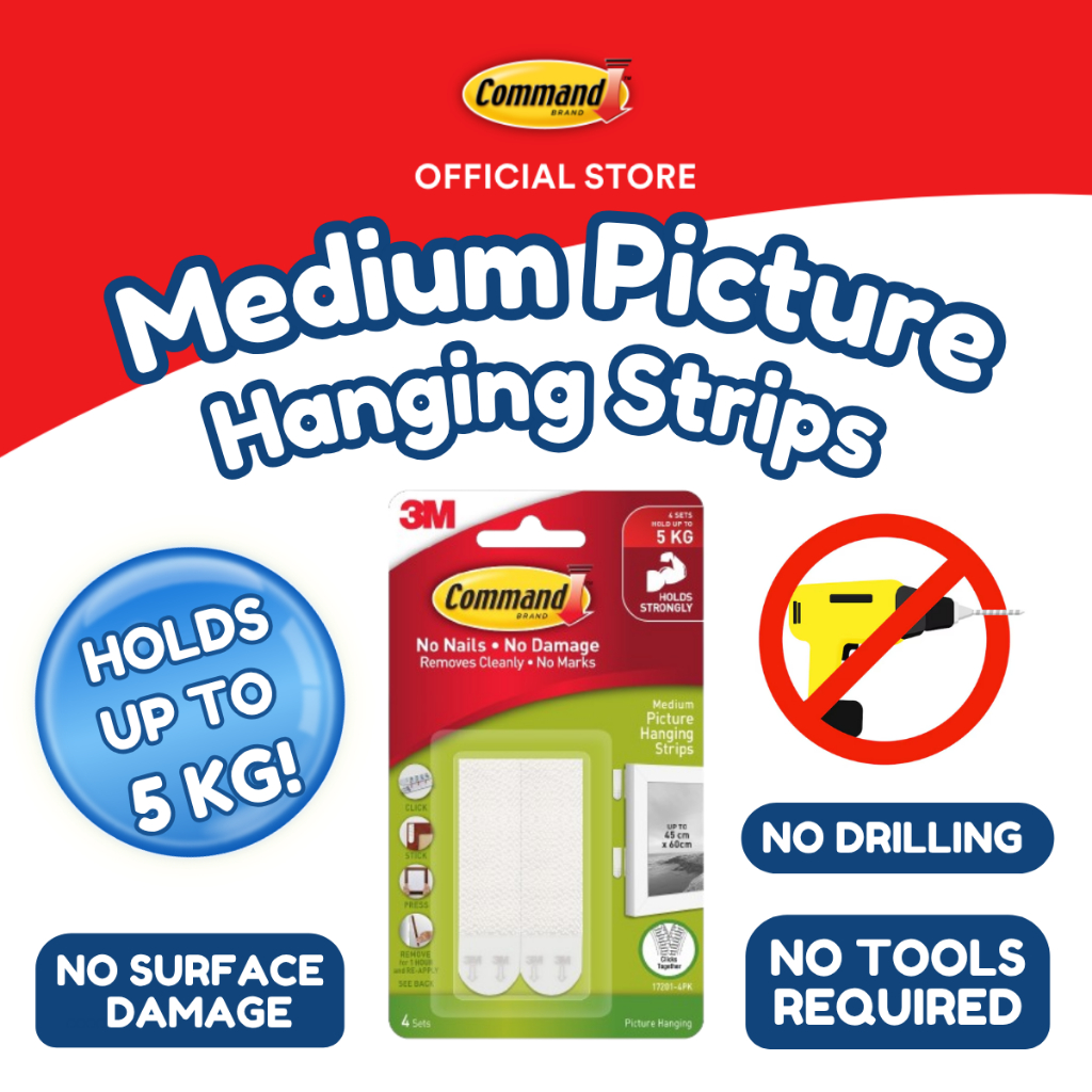 3M™ Command™ Picture Hanging Strips, 17201-4PK, No Surface Damage, 4 ...