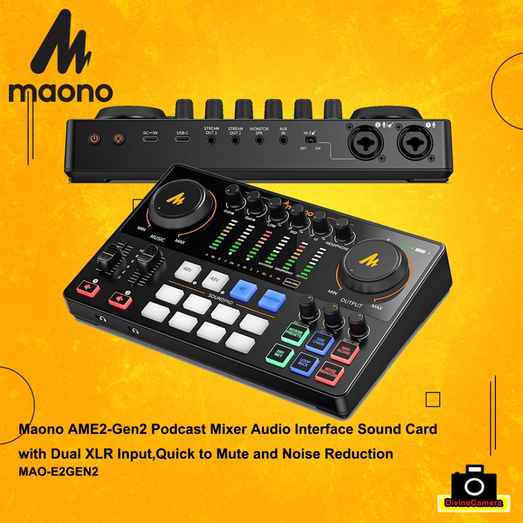 Maono AME2-Gen2 Podcast Mixer Audio Interface Sound Card with Dual XLR ...