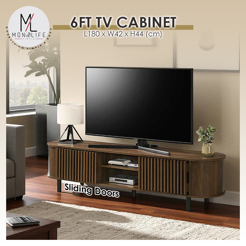 Monolife 6ft TV Cabinet Console Curve Round Side Sliding Door / Rak TV ...