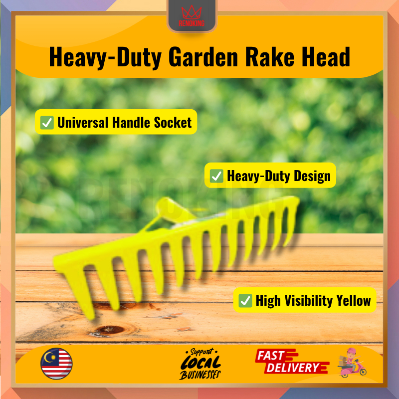 Heavy-Duty Garden Rake Head – 12 Teeth (Metal, Powder Coated Yellow ...