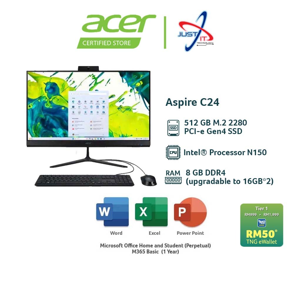 ACER ASPIRE C24-2G-150W11 23.8" ALL-IN-ONE DESKTOP PC ( N150 8GD4 ...