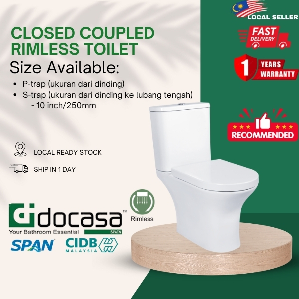 Docasa WD005 P-trap 180mm S-Trap 250mm Bathroom Closed Couple Rimless ...
