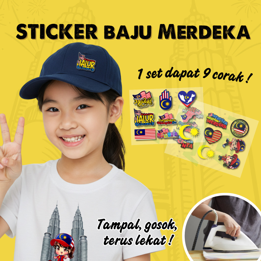 Stiker Baju Merdeka 2025 9 corak Tampal Gosok Hari Kemerdekaan Pelekat ...