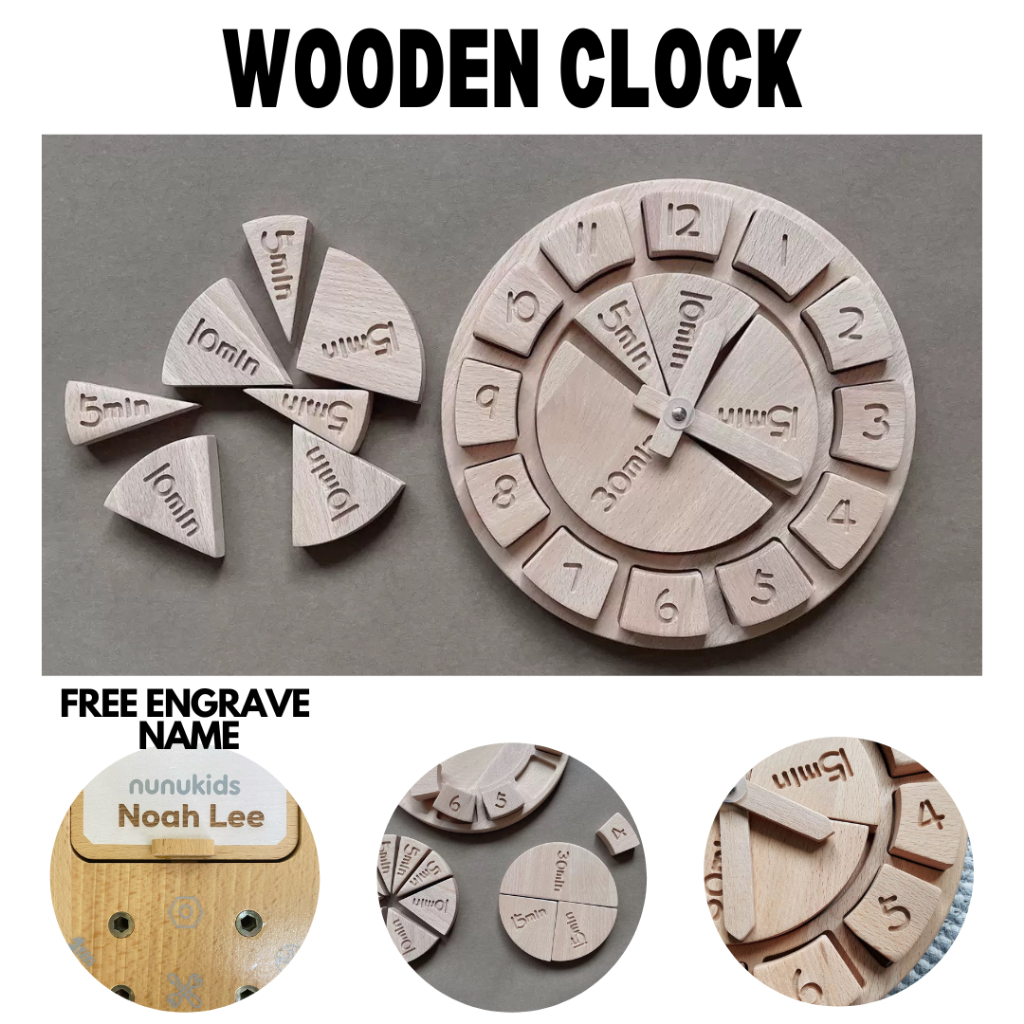 FREE LASER ENGRAVING Clock Wooden Montessori Early Education Learning ...