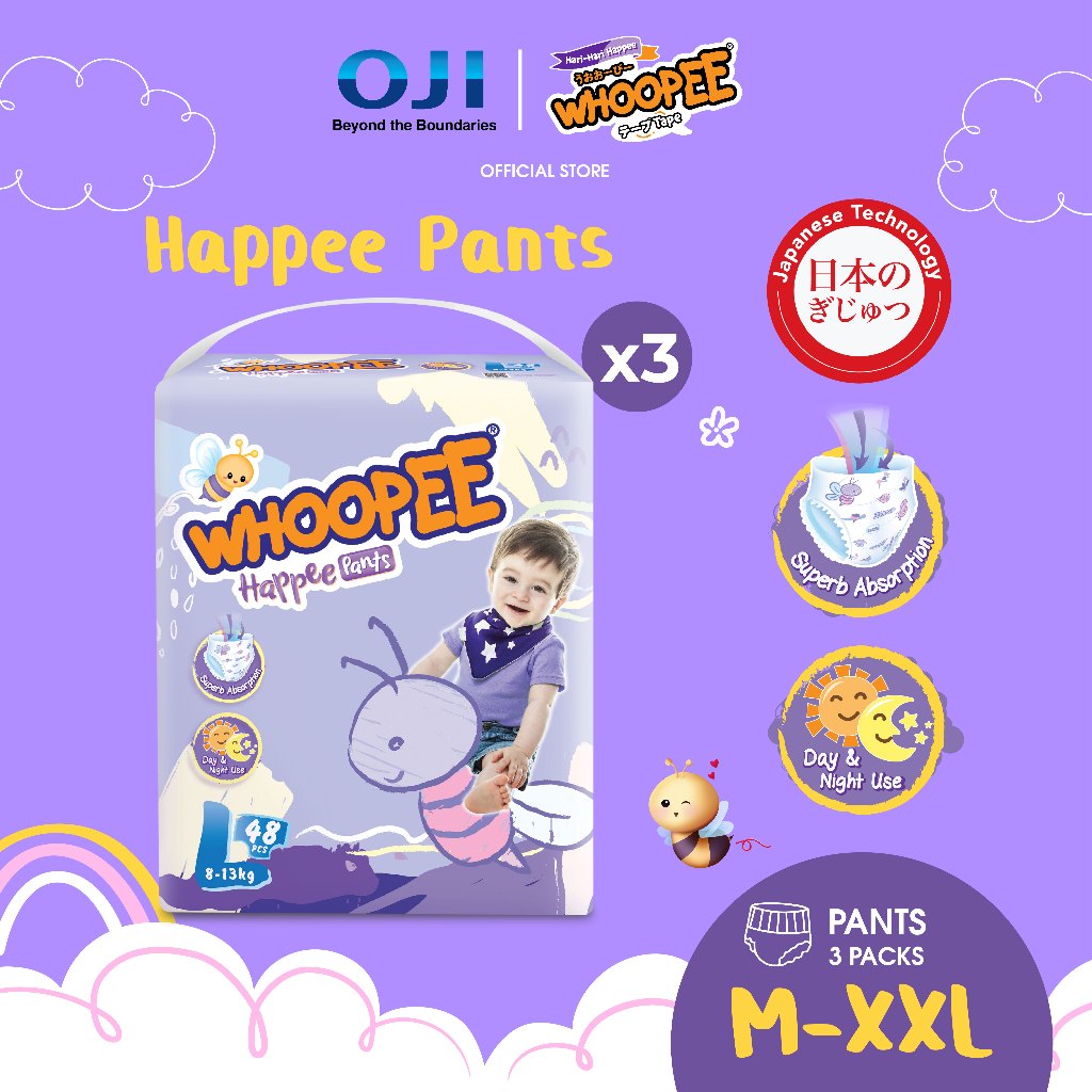 [3 PACKS BUNDLE] Whoopee Mega Pants Diapers Baby - Size M (58's)/L (48 ...