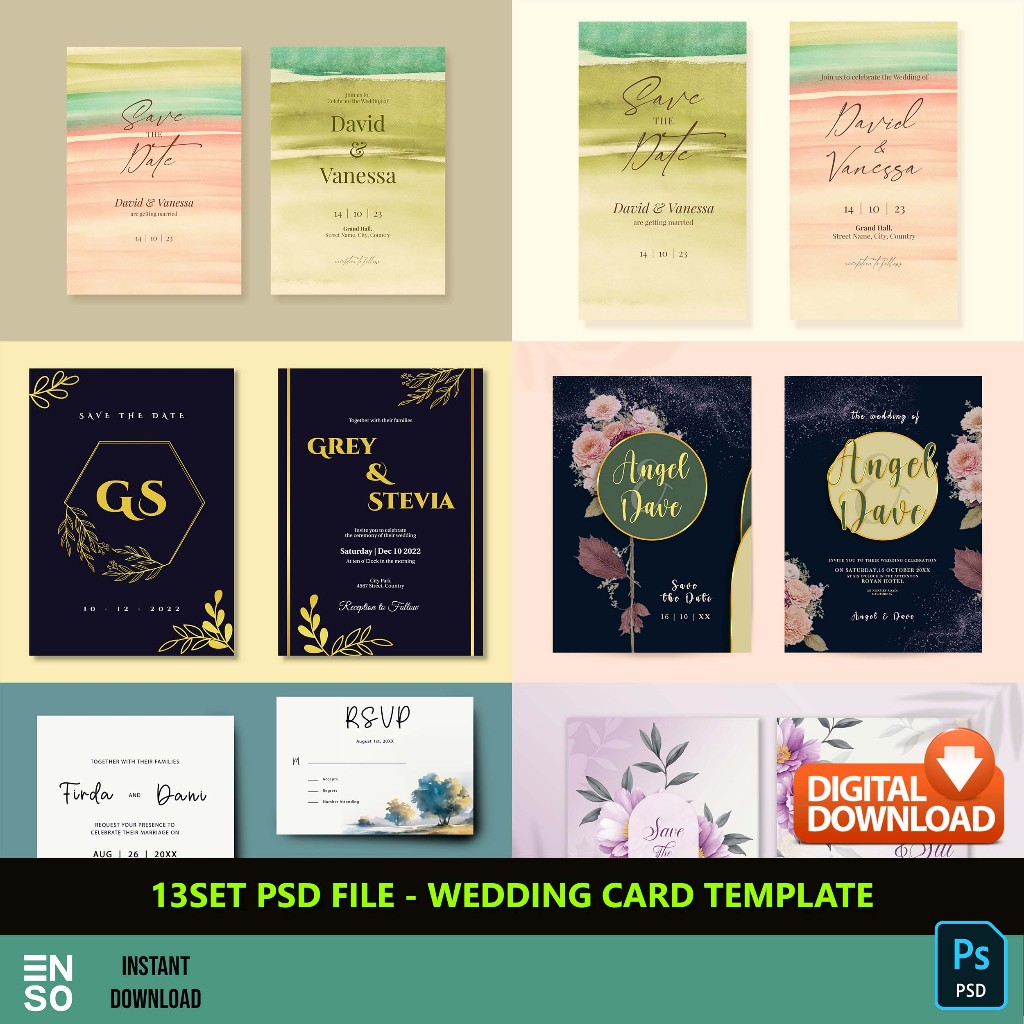 13Set PSD Files - Wedding Card Design Template Self Edit PHOTOSHOP ...