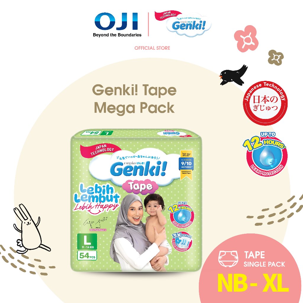 Genki! Mega Tape Diapers Baby - Size NB (78's)/S (78's)/M (64's)/L (54 ...