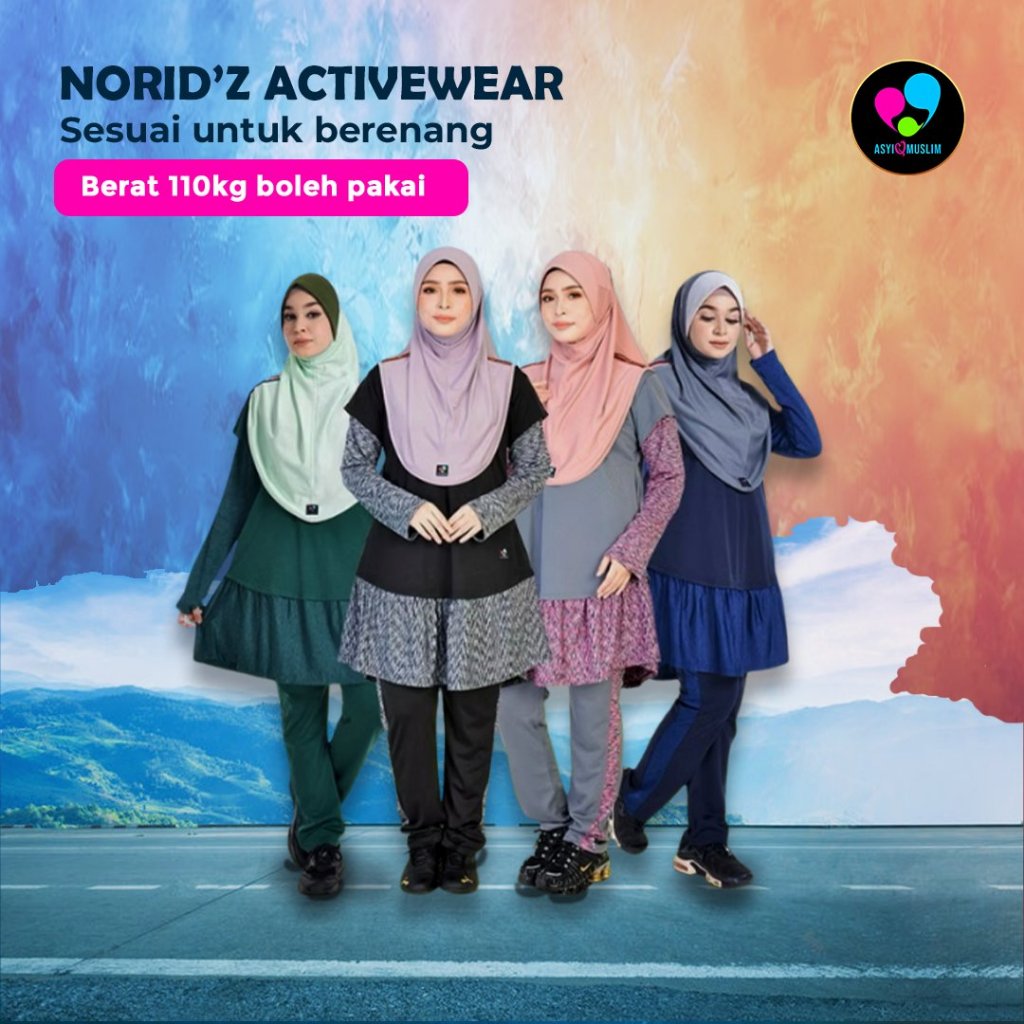 AsyiQmuslim Noridz Activewear Baju Renang Mandi Muslimah Seluar Sukan ...