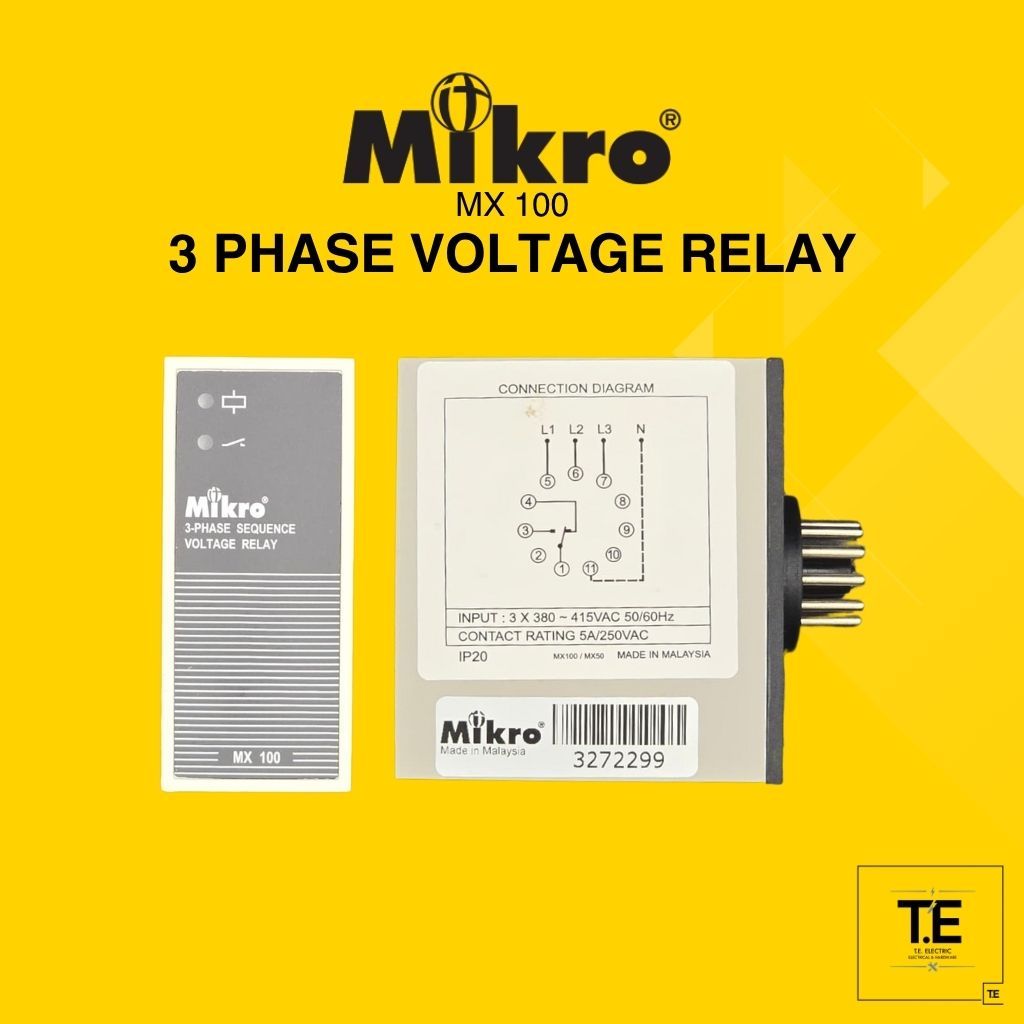 MIKRO MX100 THREE PHASE MONITORING RELAY PHASE SEQUENCE 184 ~ 480VAC ...