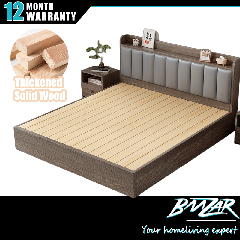 𝐁𝐌𝐙𝐀𝐑 𝙄𝙣 𝙎𝙩𝙤𝙘𝙠 Solid Wood Bed Frame With Headboard Katil Package Kayu ...