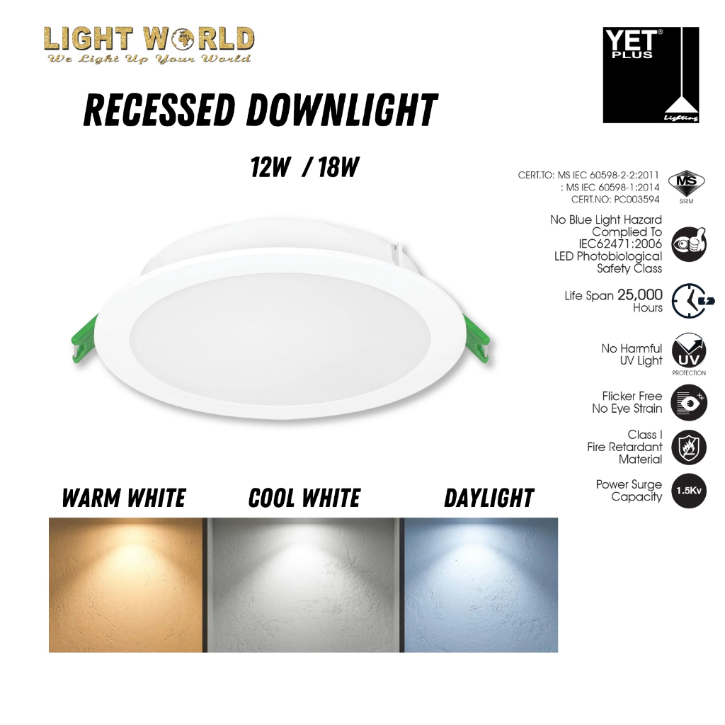 YETPLUS YET 5010 WARM WHITE / COOL WHITE / DAYLIGHT [ ROUND 12W 4 INCH ...