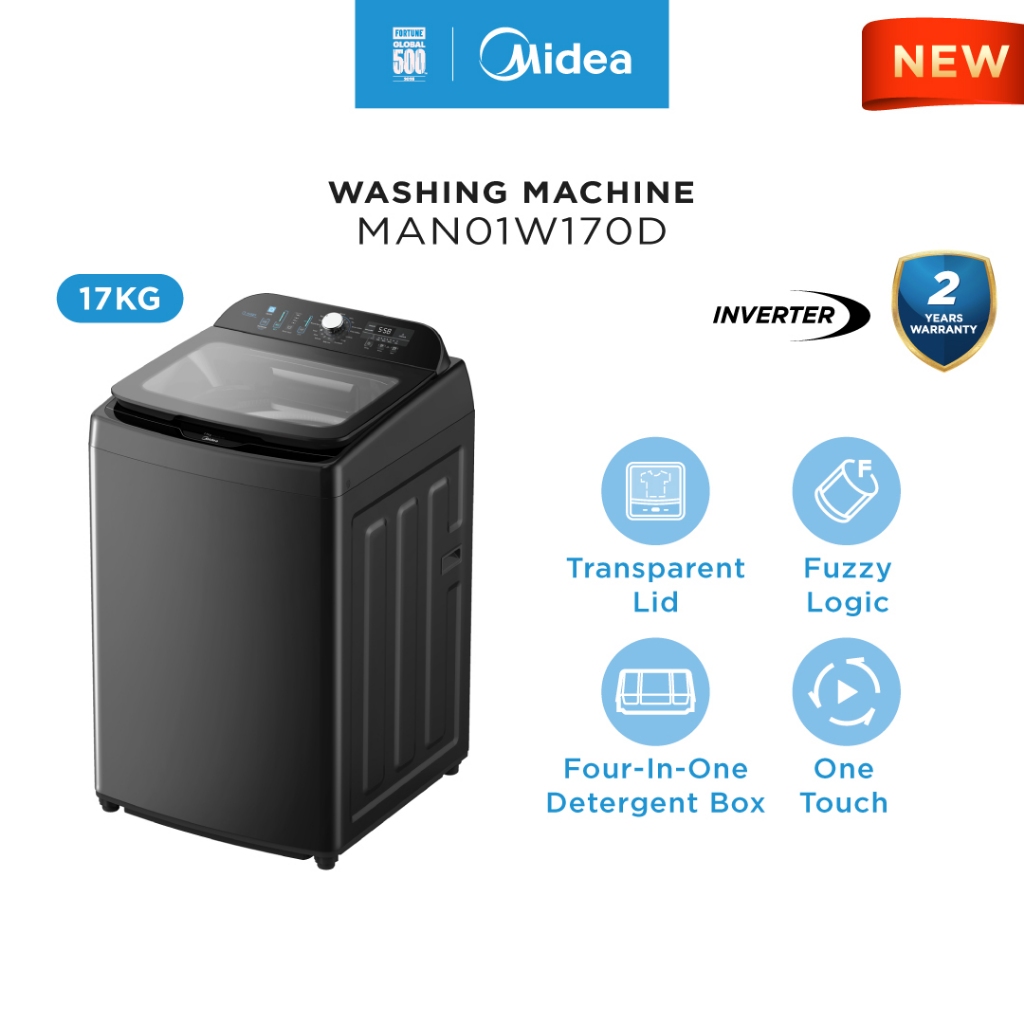 Midea MAN01W170D 17KG Top Load Fully Auto Inverter Washing Machine ...