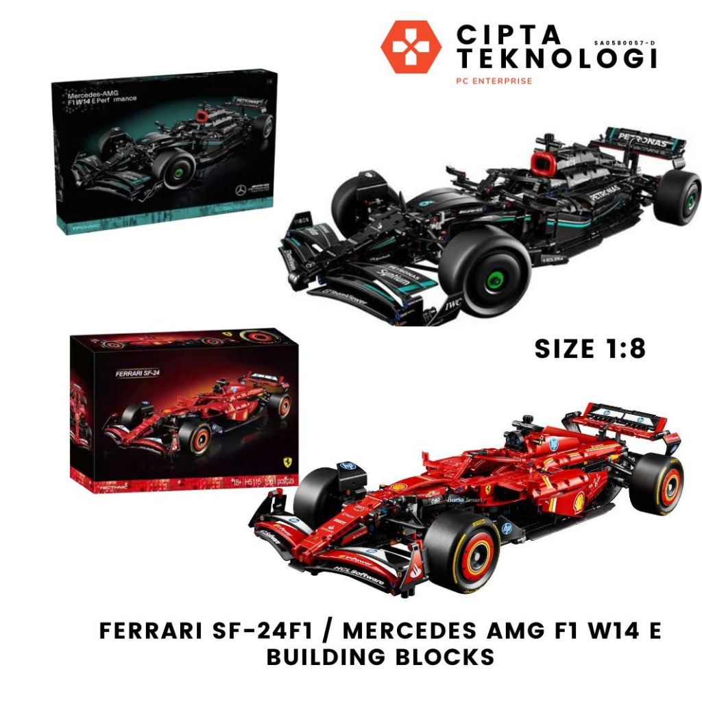 Building Block Toys Mercedes AMG F1W14 E / Ferrari SF-24F1 / Red Blue ...